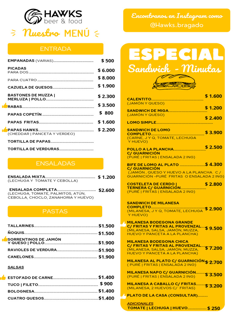 Carta Hawks | PDF | Hamburguesas | ensalada