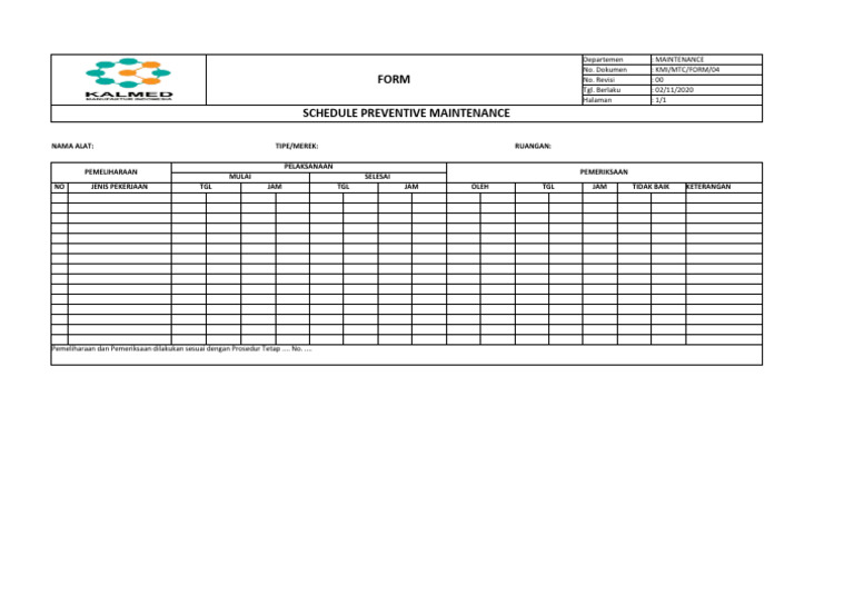 Form MTC 04 Schedule Preventive Maintenance | PDF