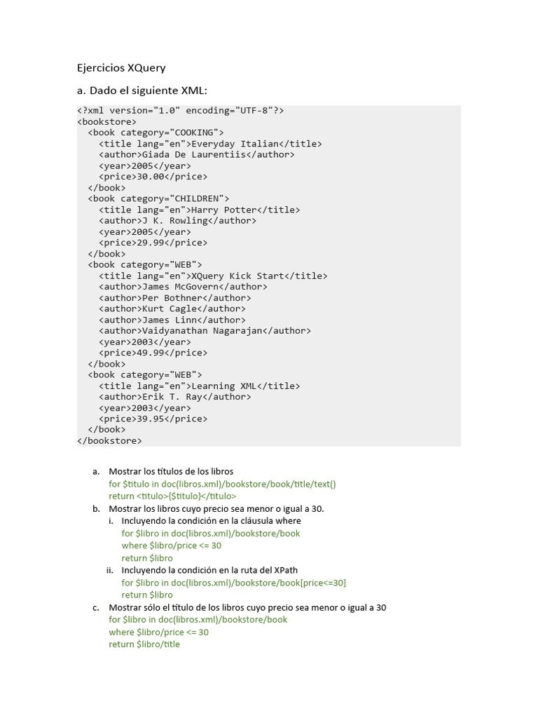 Ejercicios XQuery II - Con Solucion | PDF | Persistencia | Estándares del consorcio World Wide Web