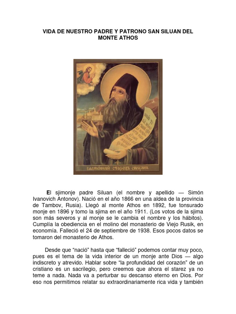 Vida de San Siluan del Monte Athos | PDF | Oración | Amor