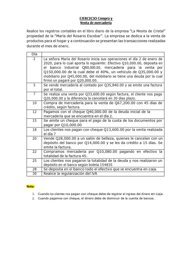 Ejercicio Compras y Ventas CL | PDF