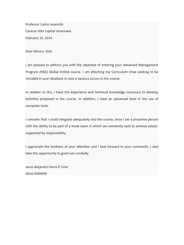 Carta Formal Ingles | PDF