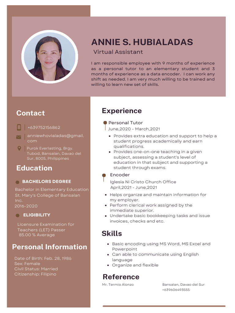Curriculum Vitae Annie Hubialadas | PDF