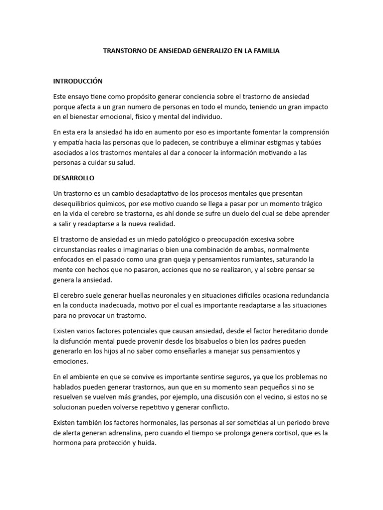 Ensayo de La Ansiedad Generalizada en La Familia | Descargar gratis PDF ... Ensayo de La Ansiedad Generalizada en La Familia | Descargar gratis PDF ...