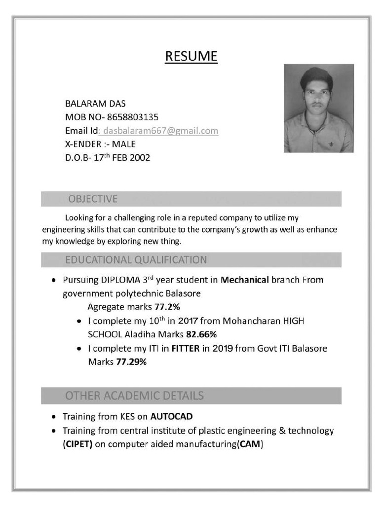 Balaram CV Bio Data-1 | PDF