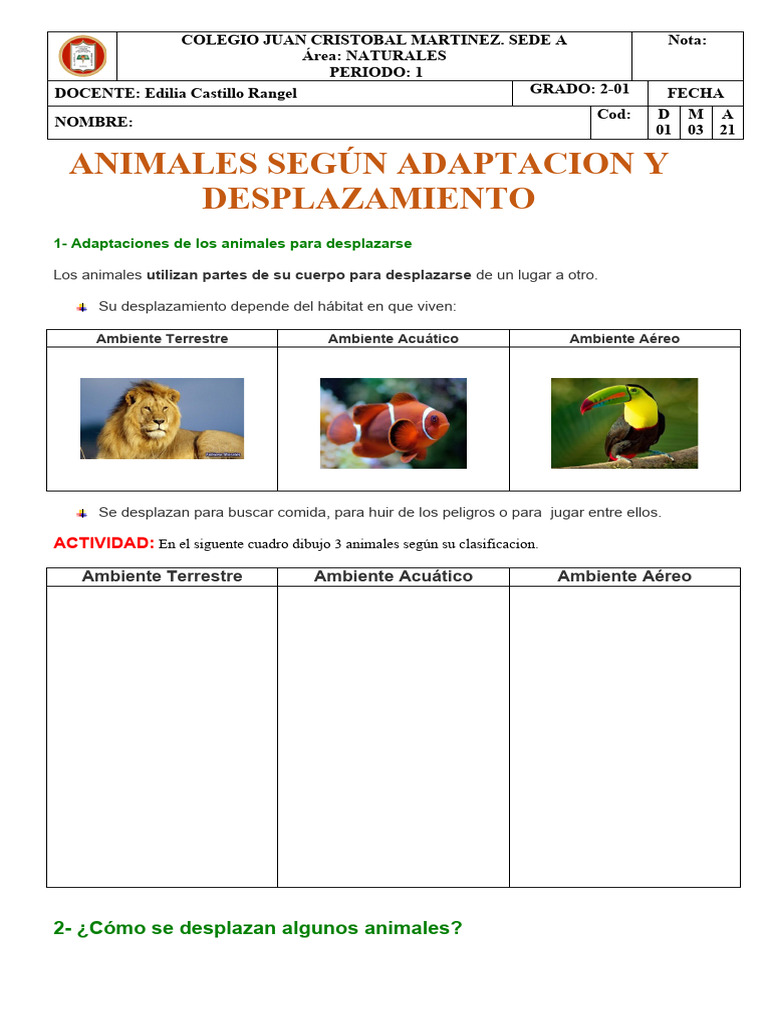 Guia de Animales Segun Adaptacion y Desplazamiento | PDF | Zoología