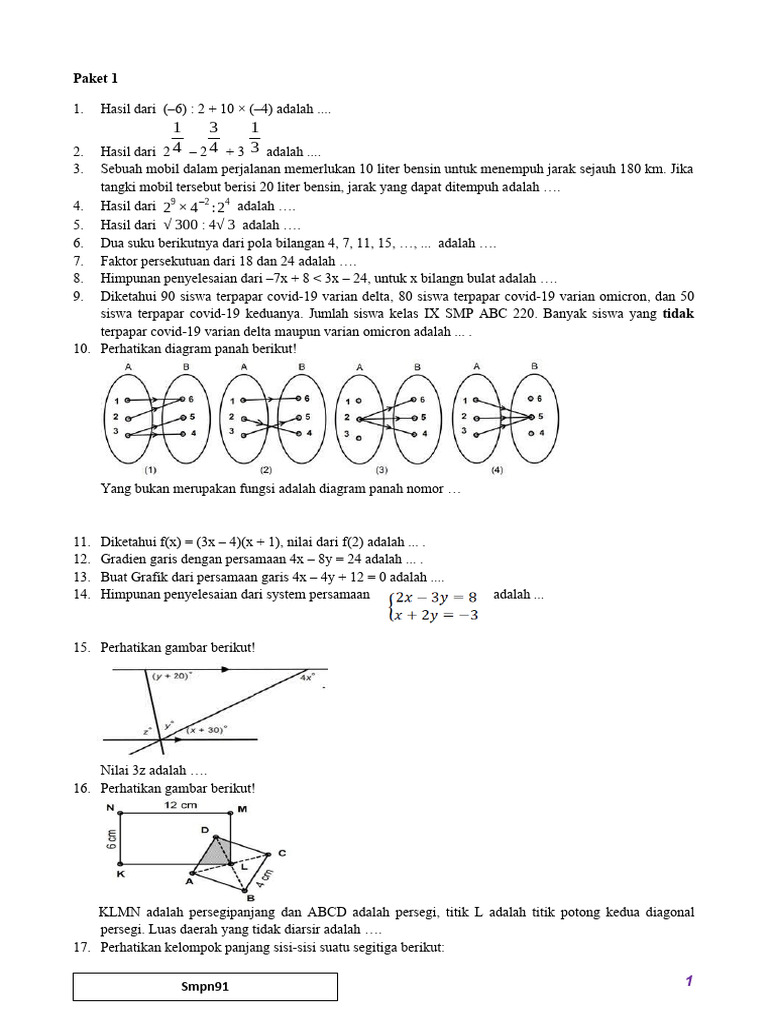 Latihan ASS Matematika Kelas 9 | PDF