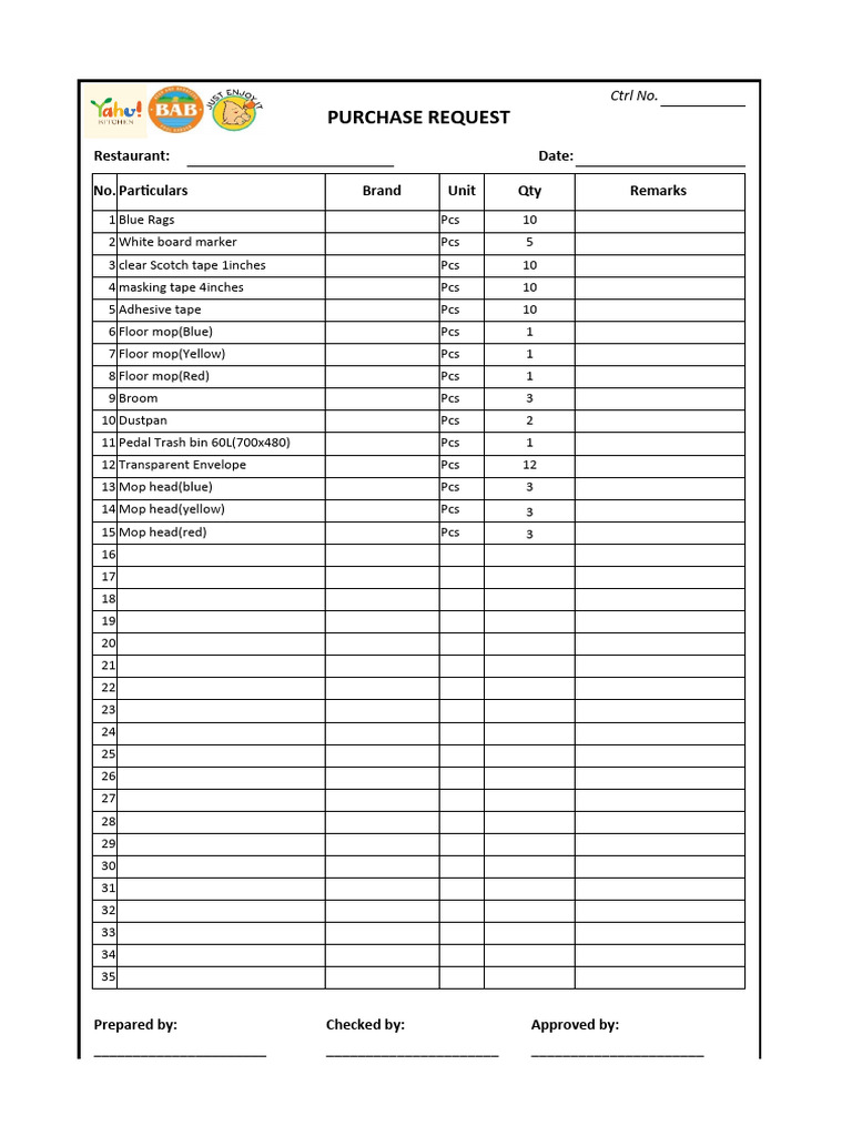 Purchase Request (PR) Template v1 | PDF