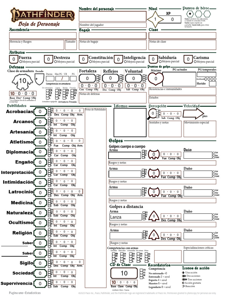 Hoja de Personaje Pathfinder 2e Remastered - Automatizada | PDF