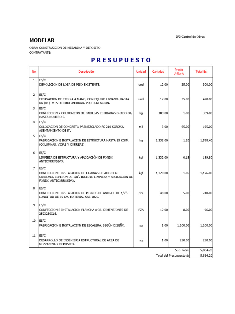 PRESUPUESTO de Obra | PDF | Ingeniería estructural | Ingeniero civil