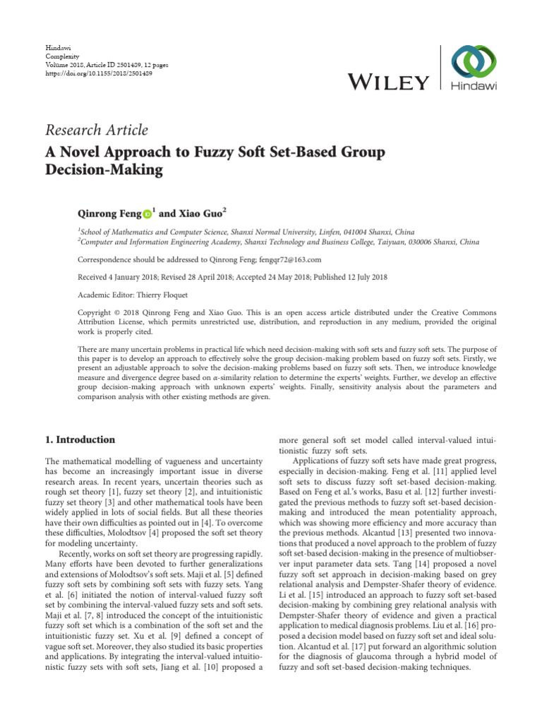 Research Article: A Novel Approach To Fuzzy Soft Set-Based Group Decision-Making | PDF ...