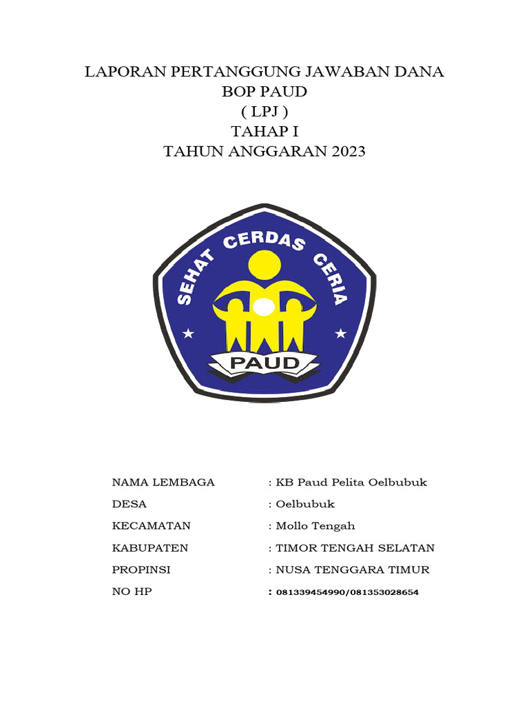 Cover LPJ Dana BOP PAUD 2023 | PDF
