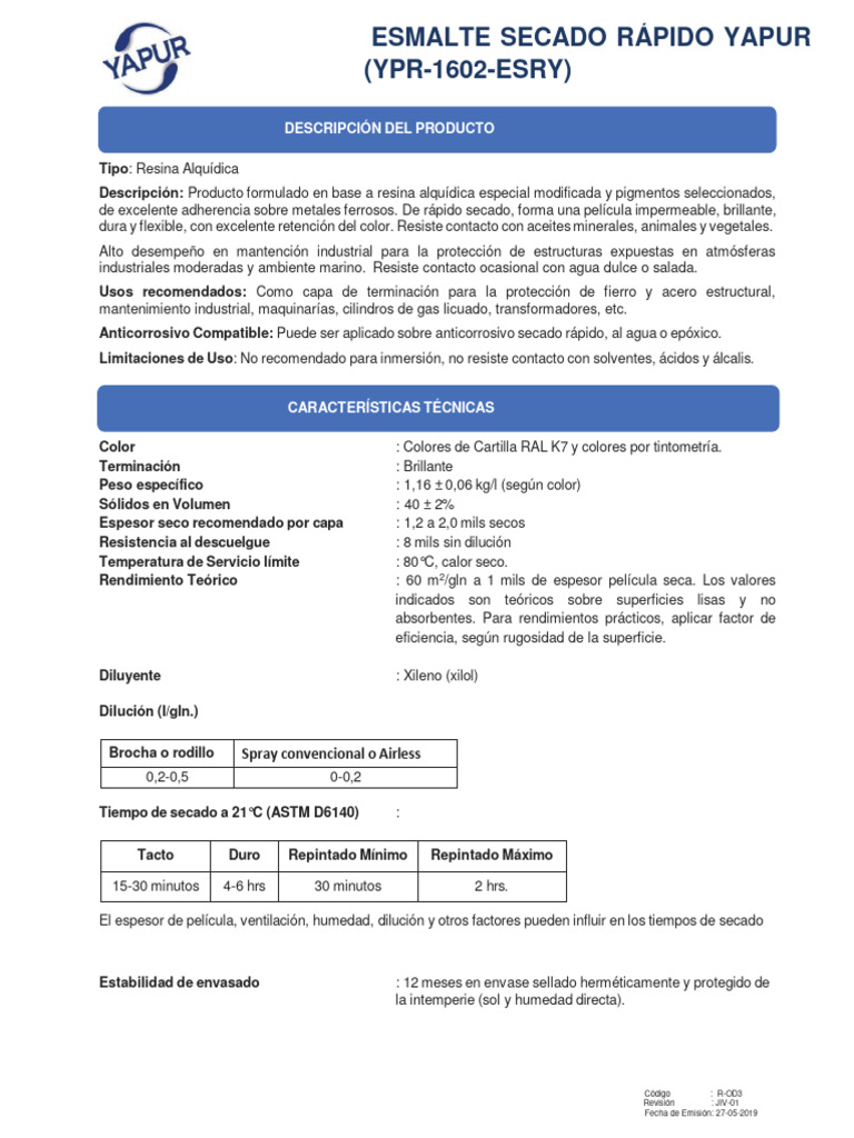 Esmalte Rápido Yapur RAL 1602 | PDF | Pintar | Agua