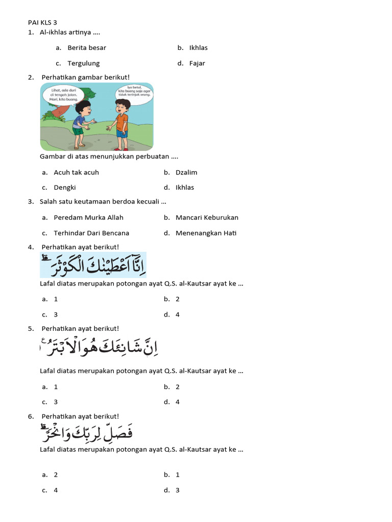 Soal PTS PAI Kelas 3 Genap K13 | PDF | Seni & Disiplin Bahasa | Kajian Bahasa Asing