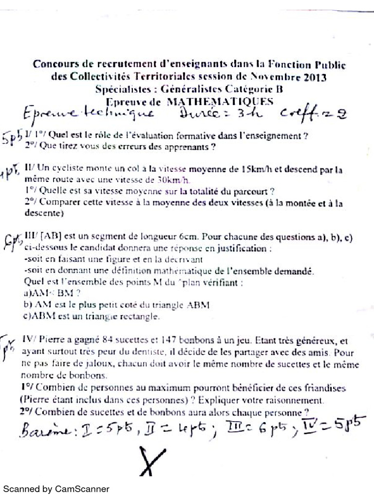 Les Sujets de Concours de La Fonction Publique Des Enseignant | PDF