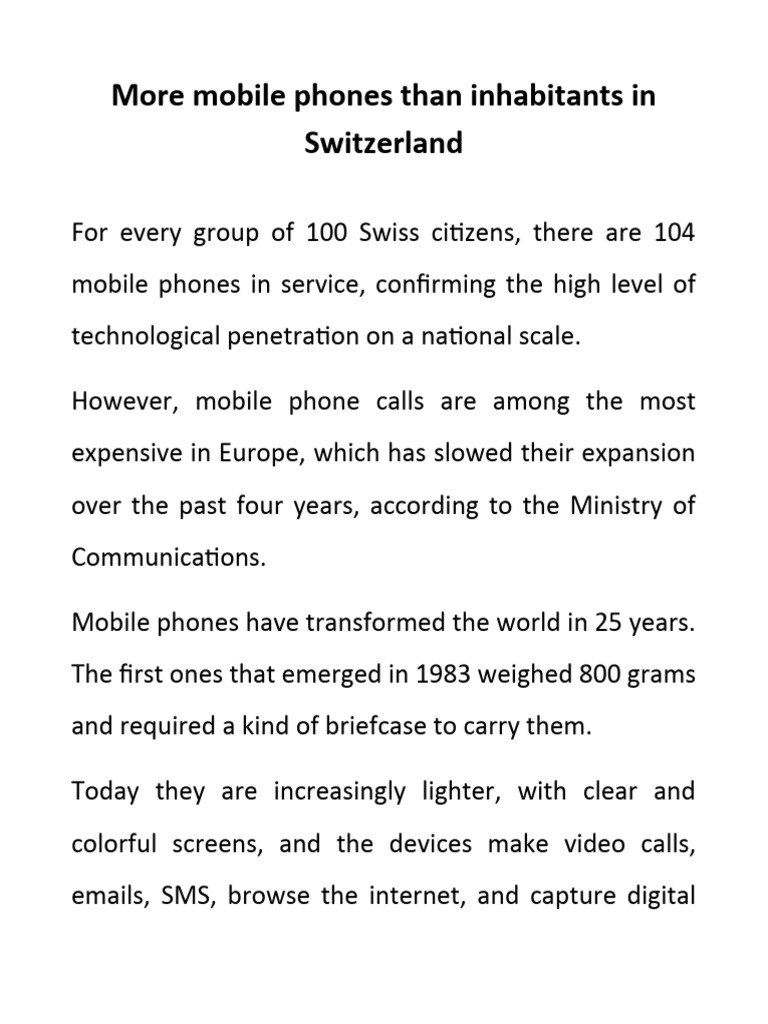 More Mobile Phones Than Inhabitants in Switzerland | PDF | Switzerland ...