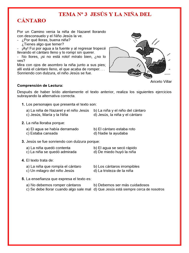 Tema #3 La Niña y El Cántaro | PDF