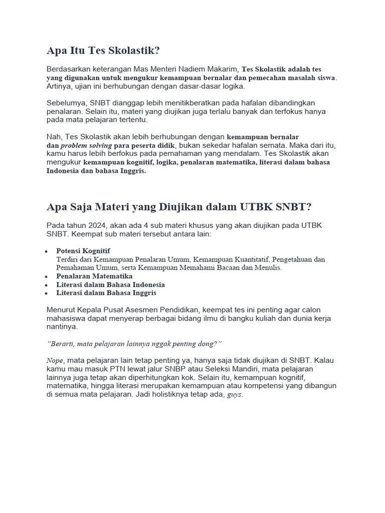 Apa Itu Tes Skolastik | PDF