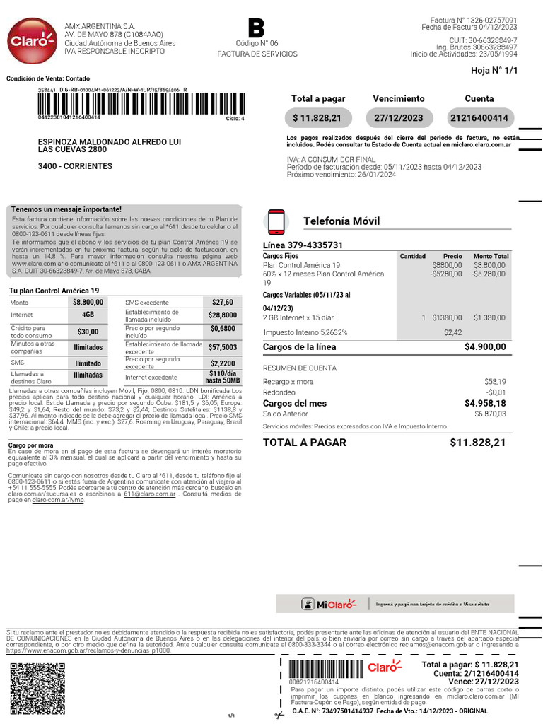 Factura Claro 12 2023 | PDF