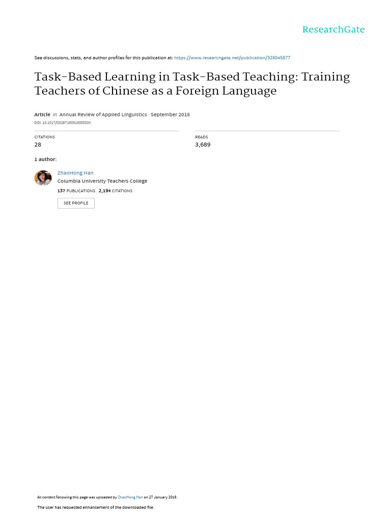Task-Based Learning in Task-Based Teaching Training Teachers of Chinese As A Foreign Language ...