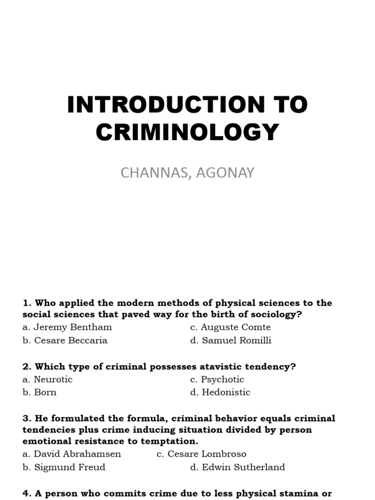 Introduction To Criminology: Channas, Agonay | PDF | Criminology | Crimes