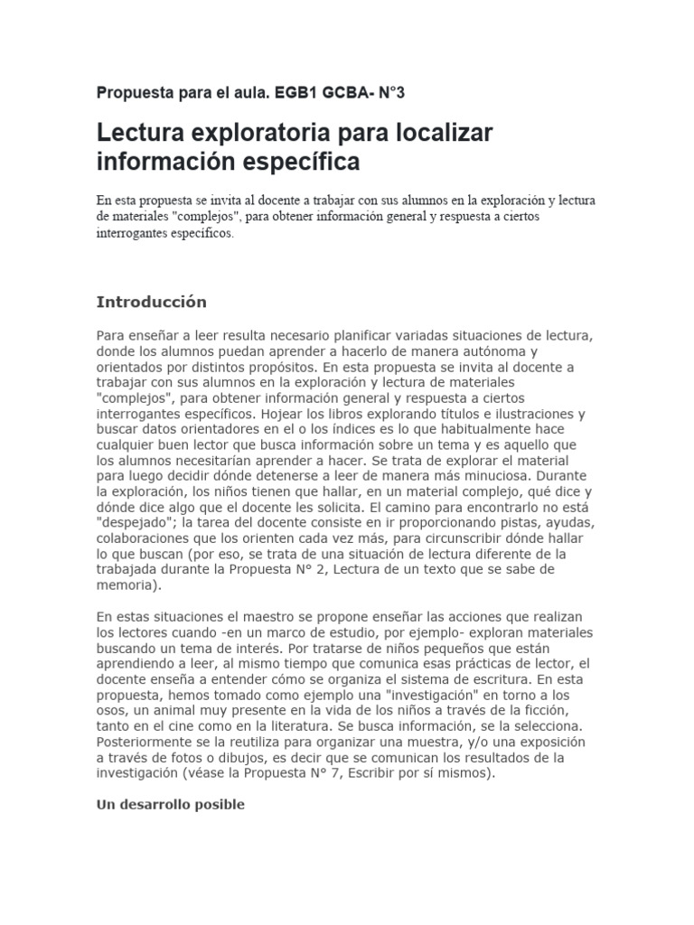 Propuesta para El Aula Lectura Exploratoria | PDF | Información