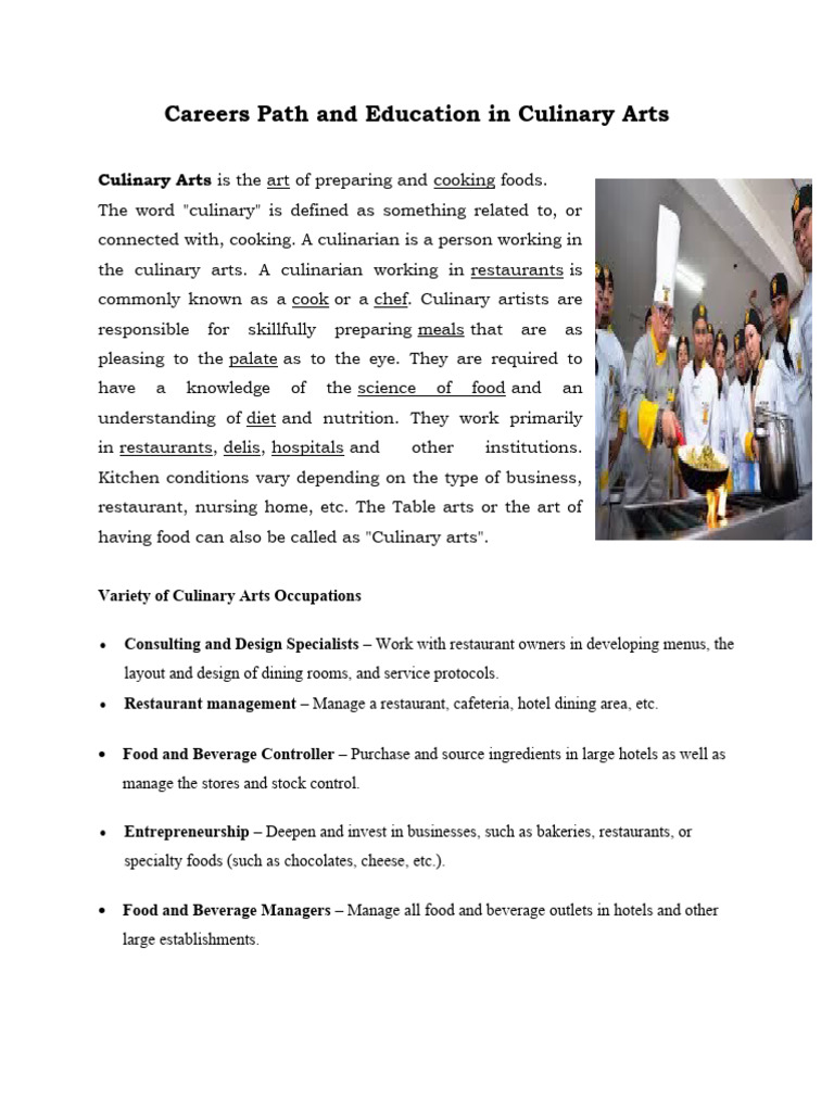 Lesson 1.1-Careers Path and Education in Culinary Arts | PDF | Chef ...