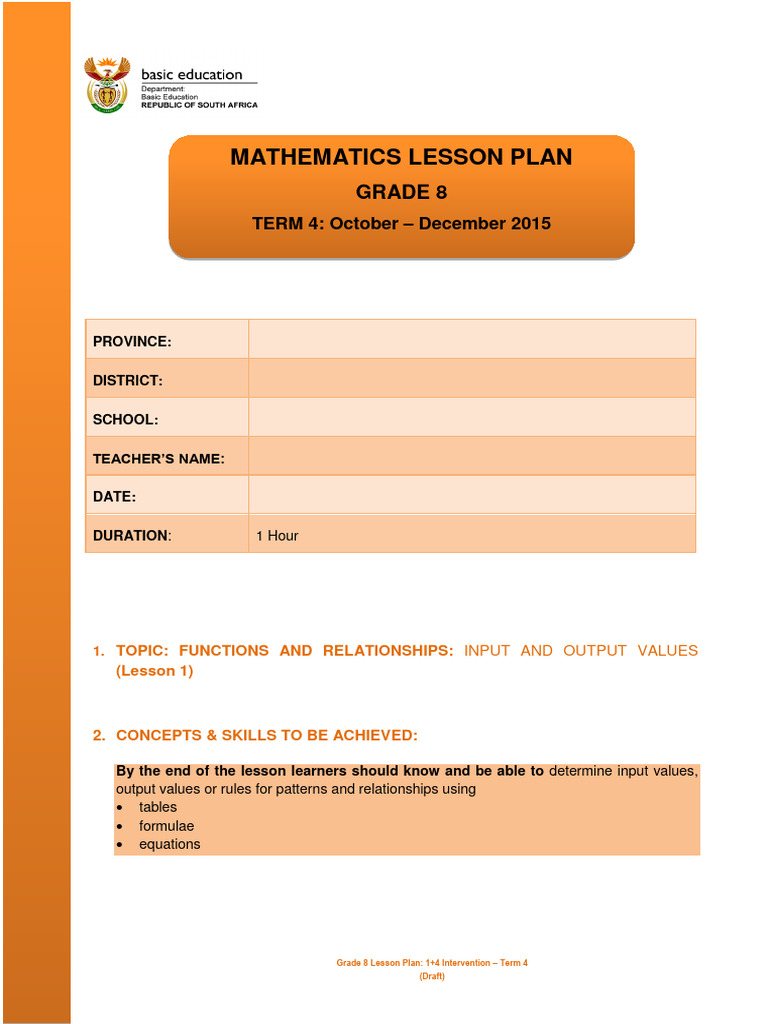 Grade 8 Term 4 Lesson Plans Final | PDF | Learning | Lesson Plan