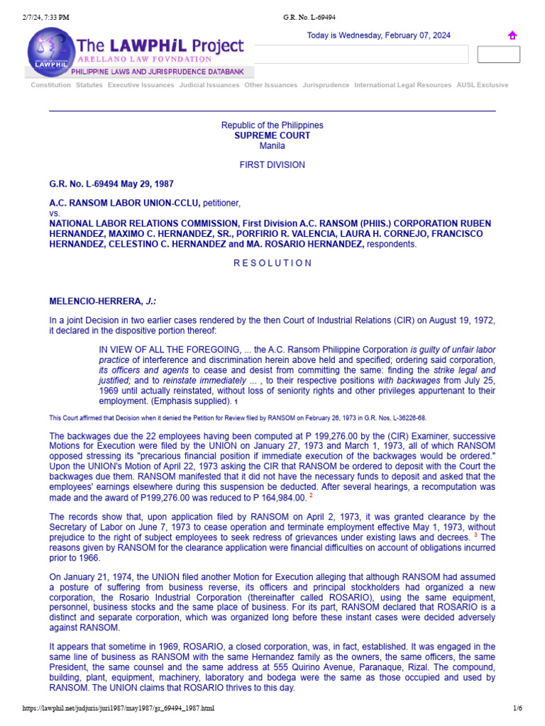 Ransom Labor Union vs. NLRC Case Summary | PDF | Bankruptcy | Employment