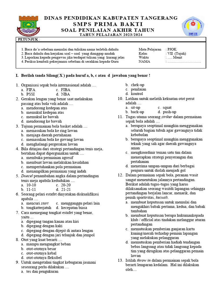 Soal Pat Pjok KLS Vii | PDF