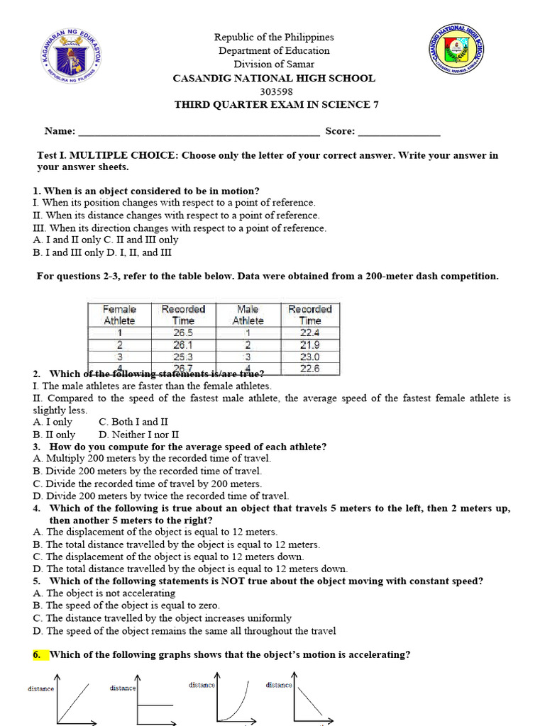 Third Quarter Exam Science 7 For PRINTIING | PDF | Waves | Electric Charge