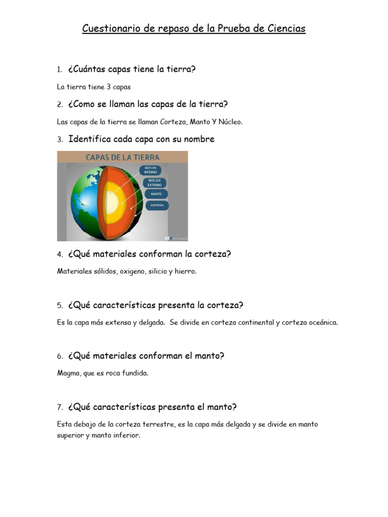Cuestionario de Repaso de La Prueba de Ciencias | PDF | Suelo | Tierra