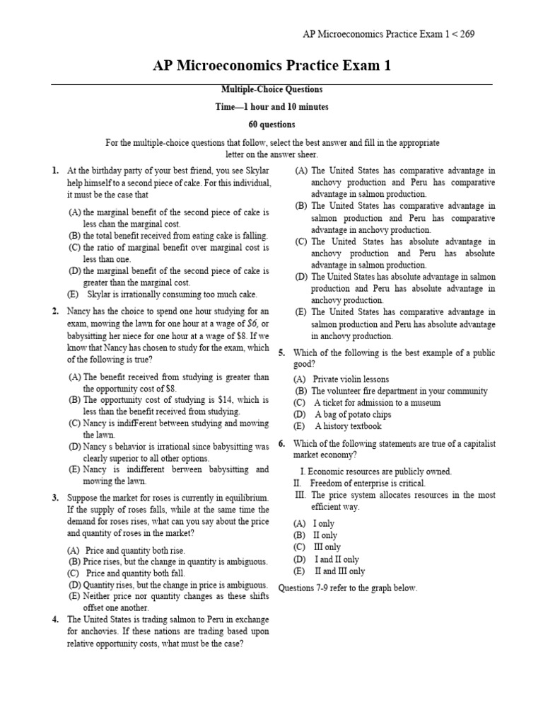 AP Microeconomics Practice Exam 1 269 | Download Free PDF | Demand ...