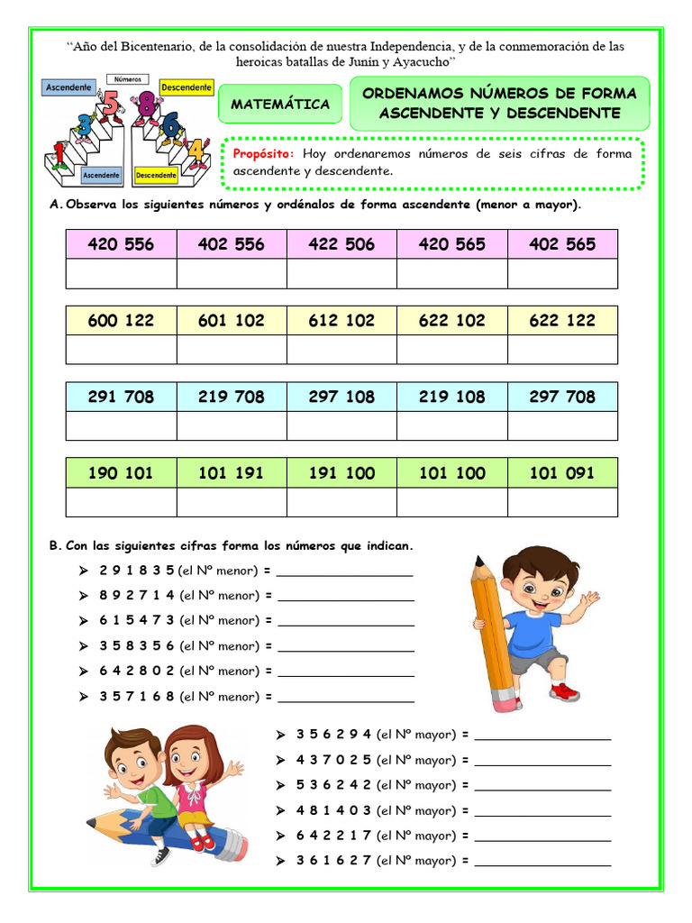 Ficha Lun Mat Ordenamos Números | PDF Ficha Lun Mat Ordenamos Números | PDF
