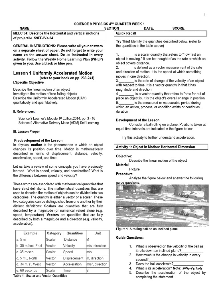 SLA G9 Science Physics 4th Quarter | PDF | Acceleration | Momentum