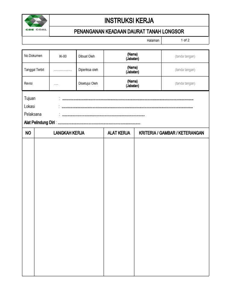 ST-00-HSE-004 Format Instruksi Kerja | PDF