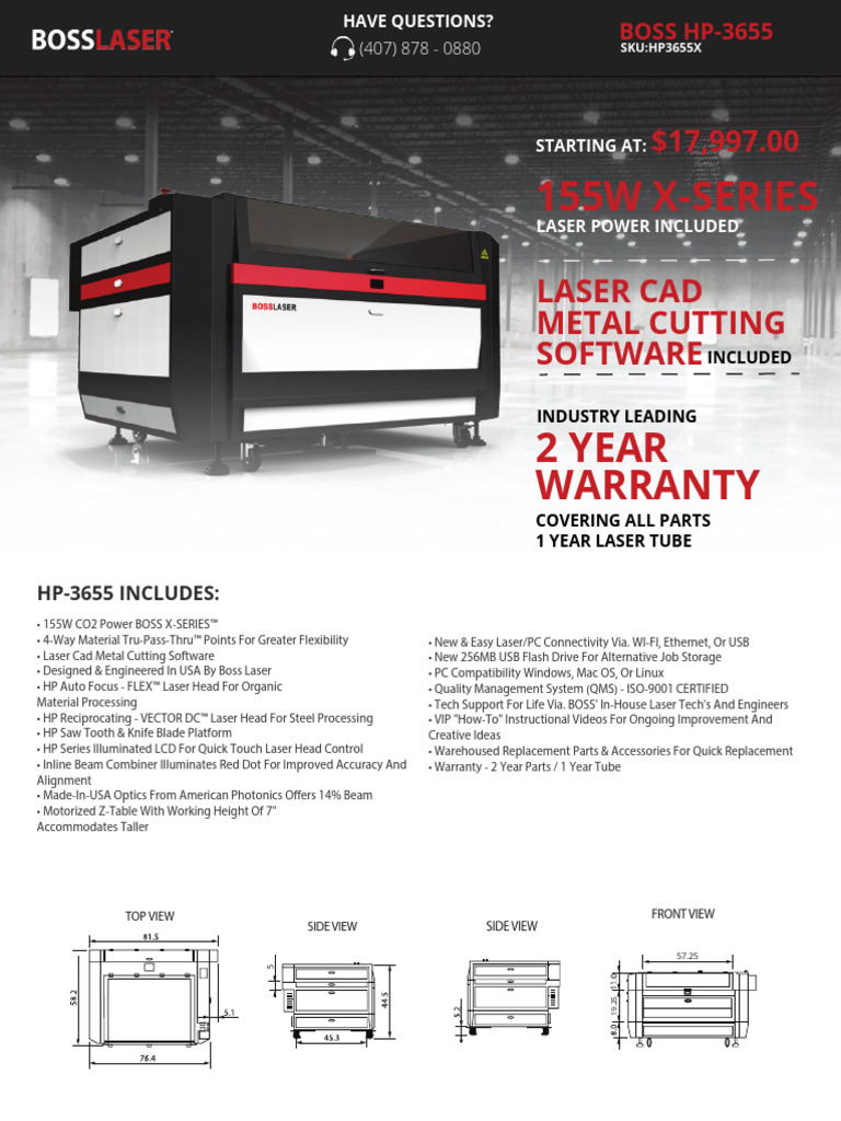 Boss Laser HP 3655 Spec Sheet 1 | PDF | Laser | Personal Computers