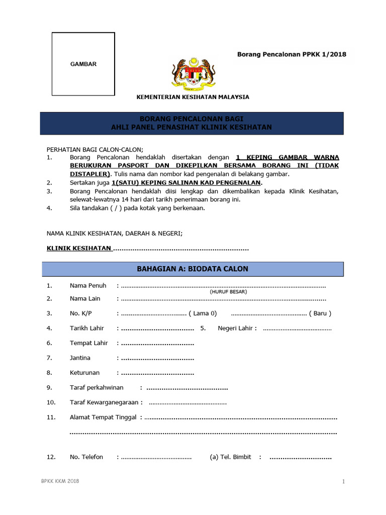 Borang Pencalonan PPKK 2023 | PDF