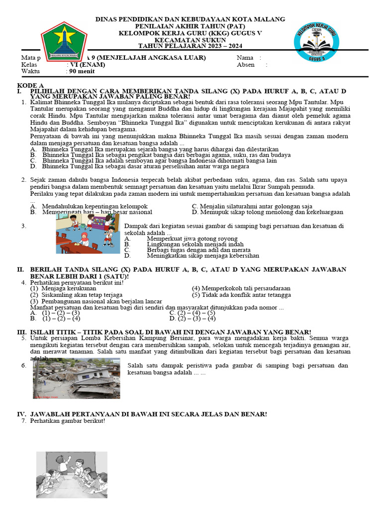 SOAL PAT Tema 9 | PDF | Kajian Bahasa Asing