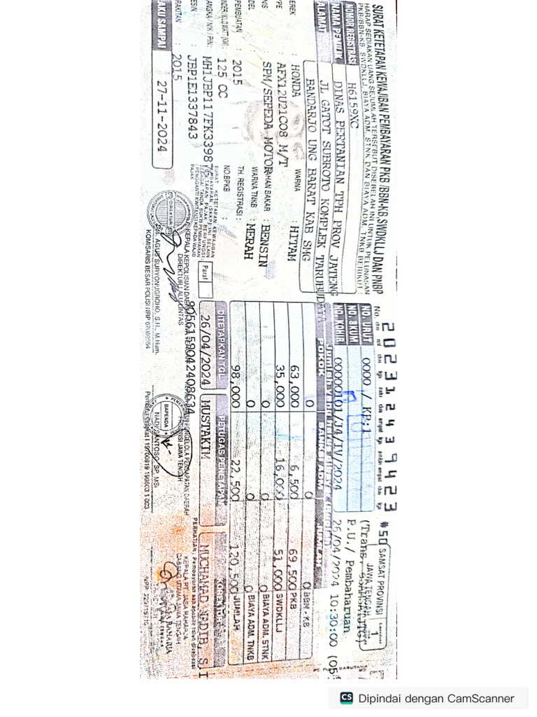 STNK Sepeda Motor Supra (NOPOL H .6159.XC) | PDF