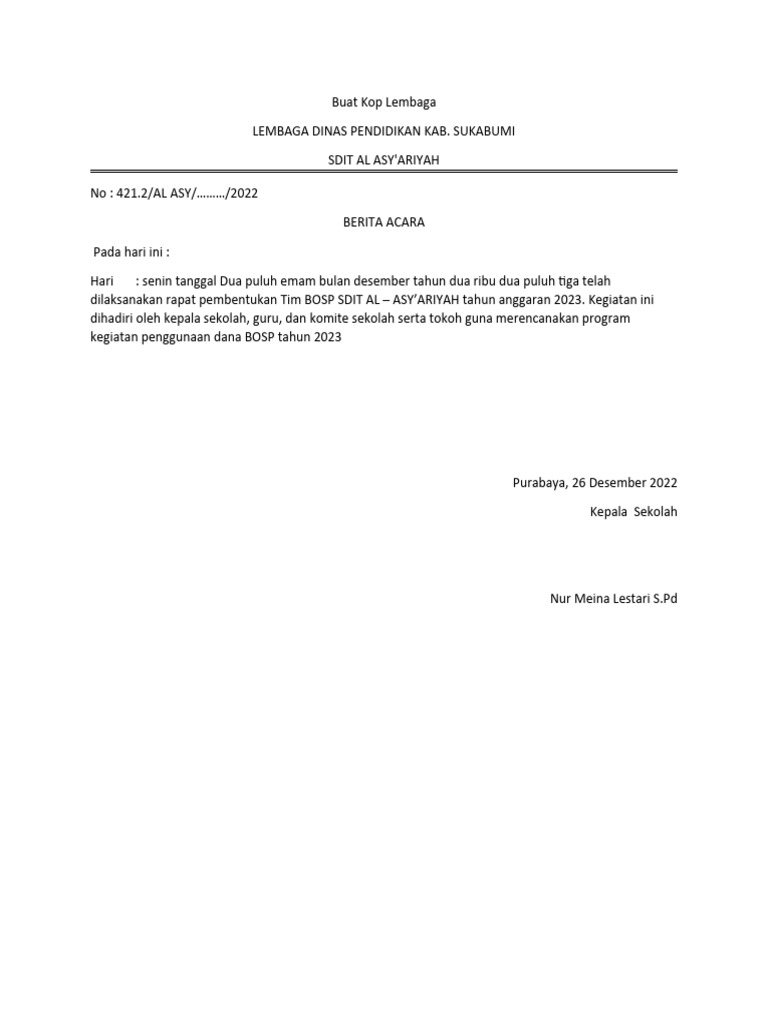 Rapat Tim BOSP & Arkas SDIT 2023 | PDF