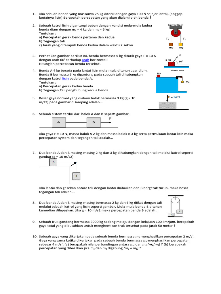 Soal Ulangan Fisika Hukum Newton Kelas 10 | PDF