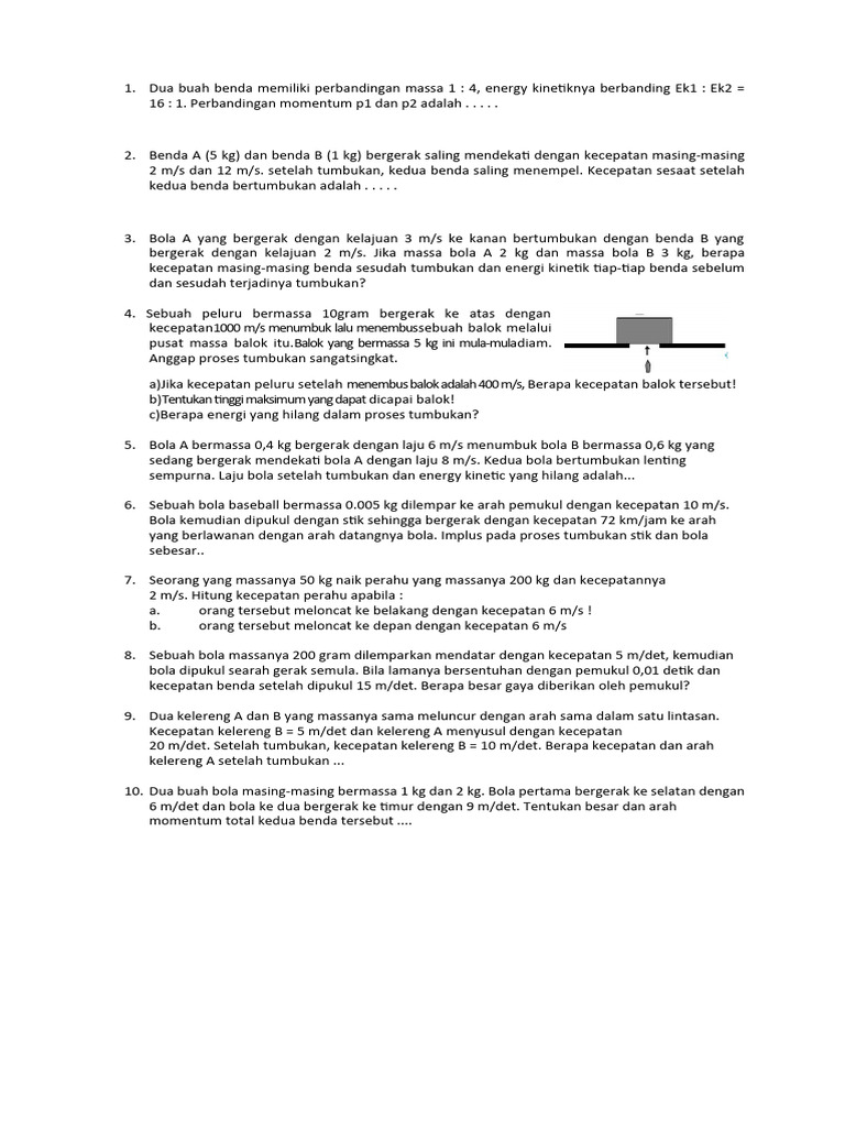 Soal Ulangan Fisika Impuls Dan Momentum Kelas 11 | PDF | Sains & Matematika