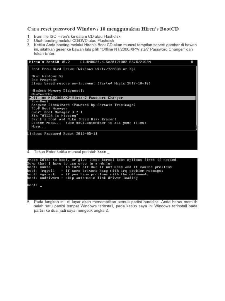 Cara Reset Password Windows 10 Menggunakan Hiren | PDF