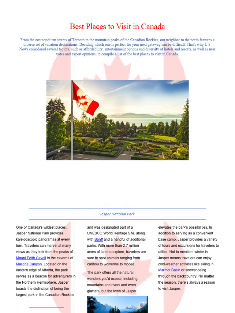 Top Travel Destinations in Canada | PDF