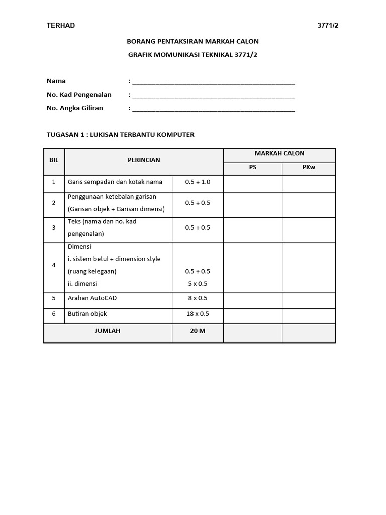 Borang Pentaksiran Markah Calon | PDF