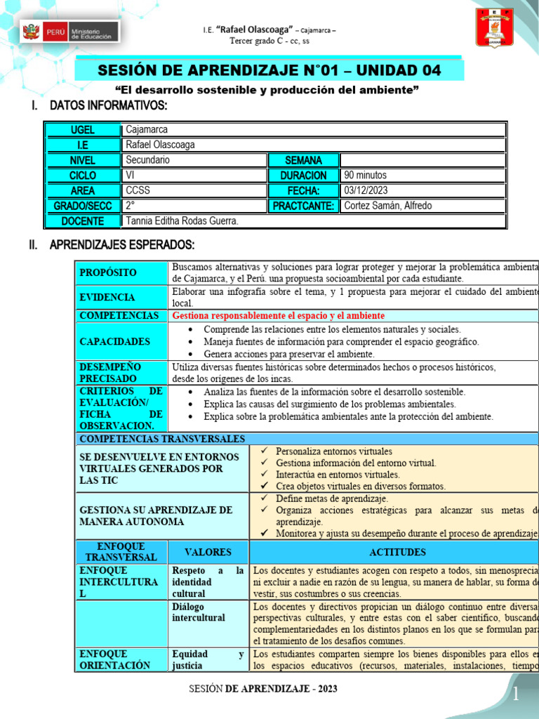 SESION Desarrollo Sostenible 3° Ccss | PDF | Aprendizaje | Desarrollo sostenible