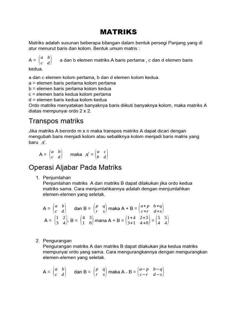 Konsep dan Operasi Matriks | PDF