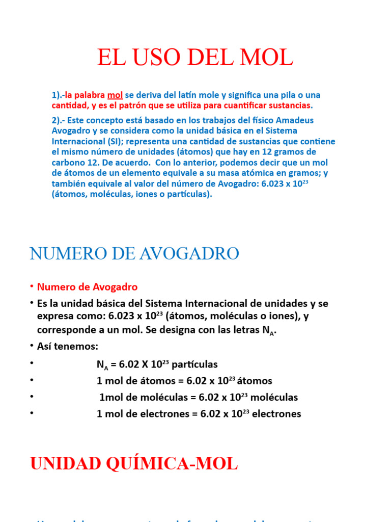 Uso y Cálculo del Mol en Química | PDF | Mole (Unidad) | Átomos