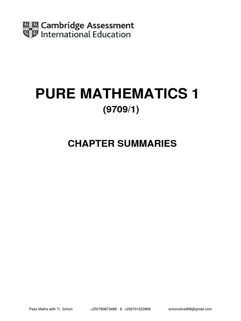 Pure Mathematics 1 Chapter Summaries | PDF | Quadratic Equation ...